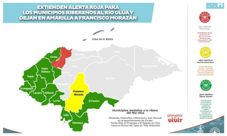 Copeco extiende alerta roja en la zona norte por lluvias