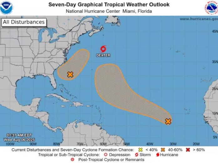 Tormenta tropical Dexter avanza hacia el noreste del Atlántico