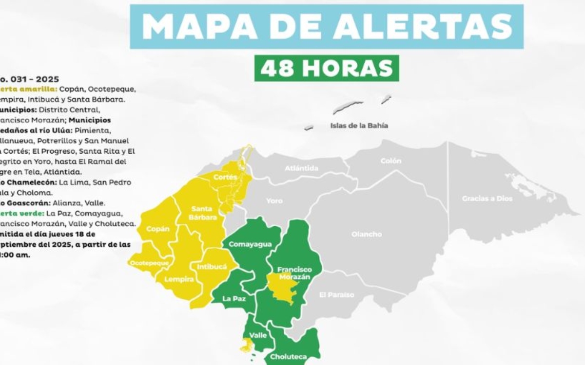 COPECO emite alerta en 10 departamentos por lluvias